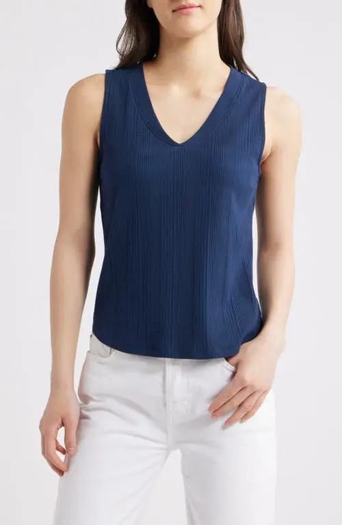 Wit & Wisdom V-neck Rib Tank - Navy