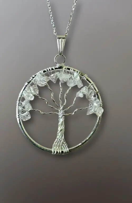 HUMANIST BEAUTY Tree Of Life Gemstone Pendant Necklace - Clear Quartz