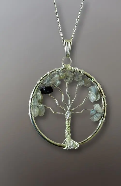 HUMANIST BEAUTY Tree Of Life Gemstone Pendant Necklace - Labradorite