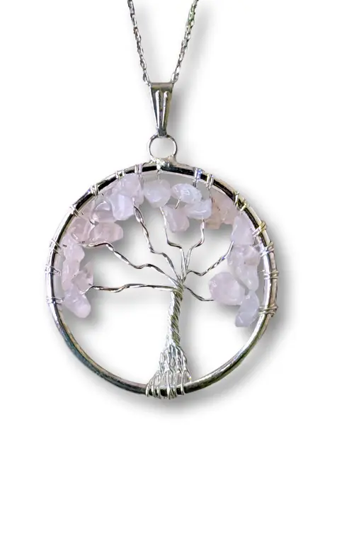 HUMANIST BEAUTY Tree Of Life Gemstone Pendant Necklace - Rose Quartz