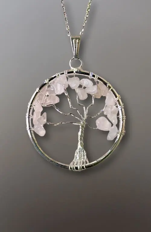 HUMANIST BEAUTY Tree Of Life Gemstone Pendant Necklace - Rose Quartz