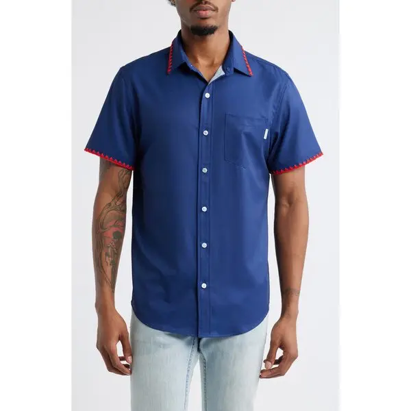 MAVRANS Weekend Crochet Trim Short Sleeve Performance Button-up Shirt