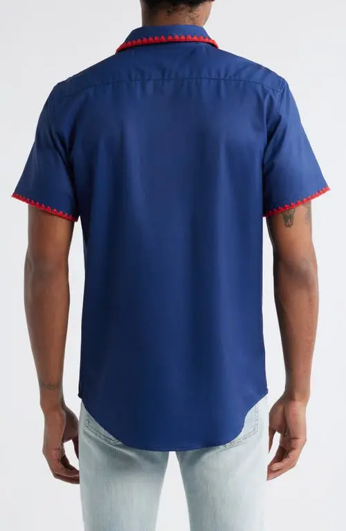MAVRANS Weekend Crochet Trim Short Sleeve Performance Button-up Shirt