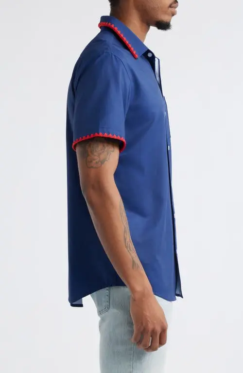 MAVRANS Weekend Crochet Trim Short Sleeve Performance Button-up Shirt