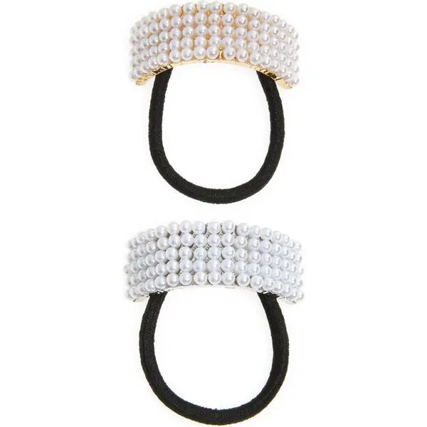 Tasha Faux Pearl Ponytail Holders Set Of 2 - Gold Silver