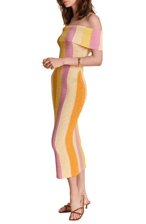 Endless Rose Off-the-shoulder Striped Knit Dress - Sunrise
