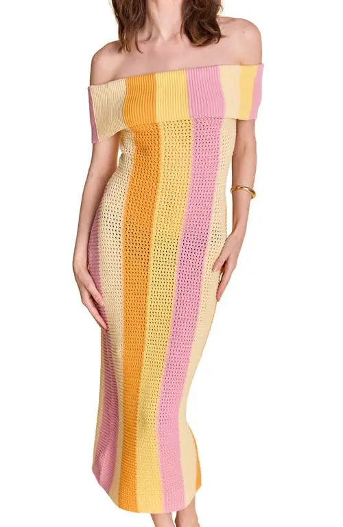 Endless Rose Off-the-shoulder Striped Knit Dress - Sunrise