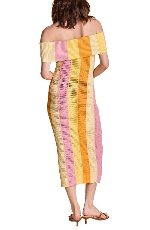 Endless Rose Off-the-shoulder Striped Knit Dress