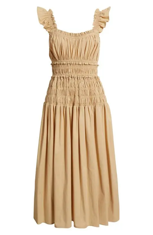 knee length dresses for ladies Women's Gauze Smocked Ruffle Strap Ditzy Floral Midi Dress