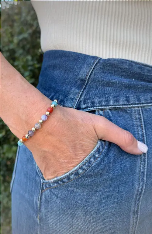 EMMA RAE 14k Gold Filled & Semi-precious Gemstone Beaded Bracelet - Rainbow