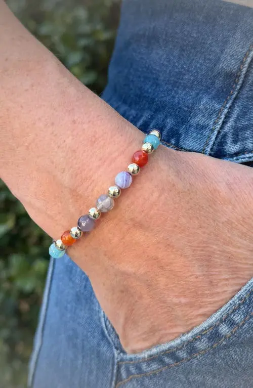 EMMA RAE 14k Gold Filled & Semi-precious Gemstone Beaded Bracelet - Rainbow