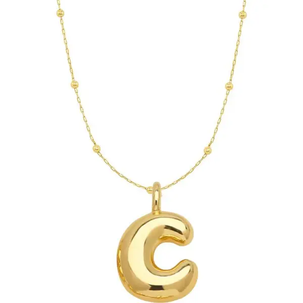 EMMA RAE 14k Gold Plated Bubble Initial Pendant Necklace - Letter C
