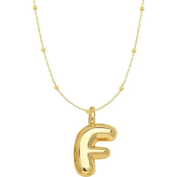 EMMA RAE 14k Gold Plated Bubble Initial Pendant Necklace - Letter F