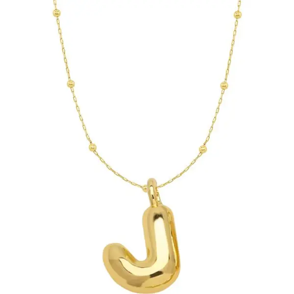 EMMA RAE 14k Gold Plated Bubble Initial Pendant Necklace - Letter J