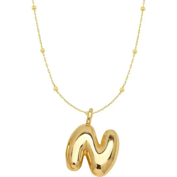 EMMA RAE 14k Gold Plated Bubble Initial Pendant Necklace - Letter N