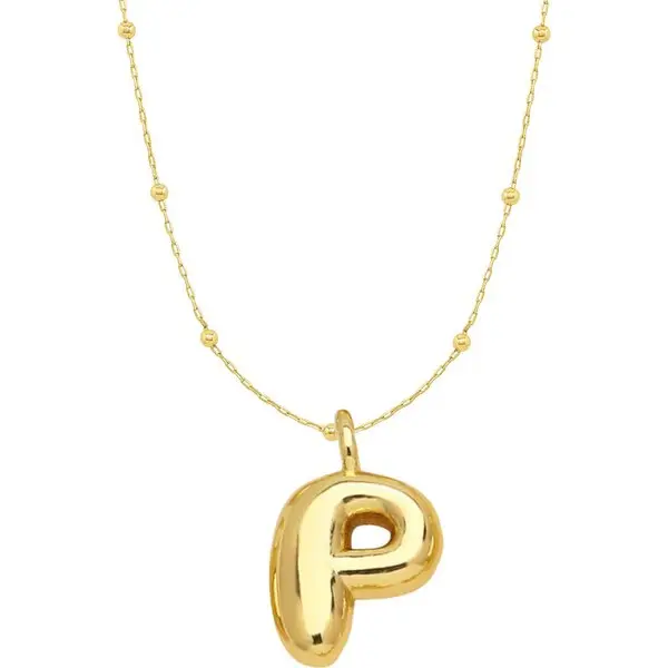 EMMA RAE 14k Gold Plated Bubble Initial Pendant Necklace - Letter P
