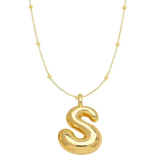 EMMA RAE 14k Gold Plated Bubble Initial Pendant Necklace - Letter S