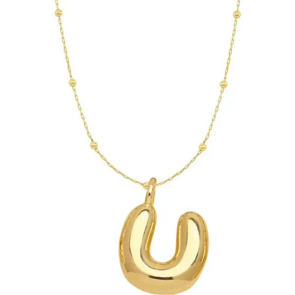 EMMA RAE 14k Gold Plated Bubble Initial Pendant Necklace - Letter U