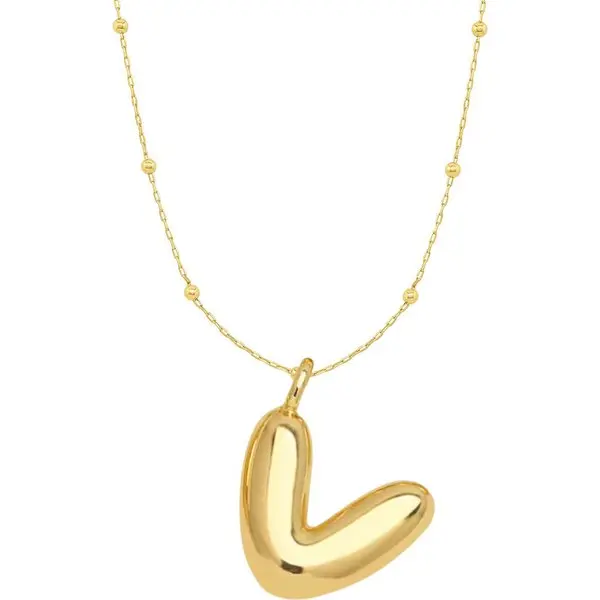 EMMA RAE 14k Gold Plated Bubble Initial Pendant Necklace - Letter V