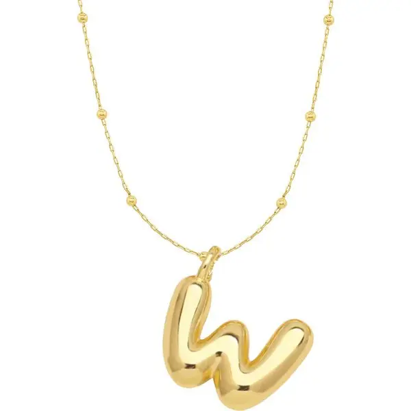 EMMA RAE 14k Gold Plated Bubble Initial Pendant Necklace - Letter W