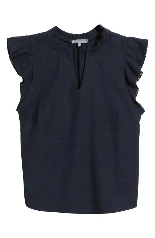 Wit & Wisdom Flutter Sleeve Top - Navy