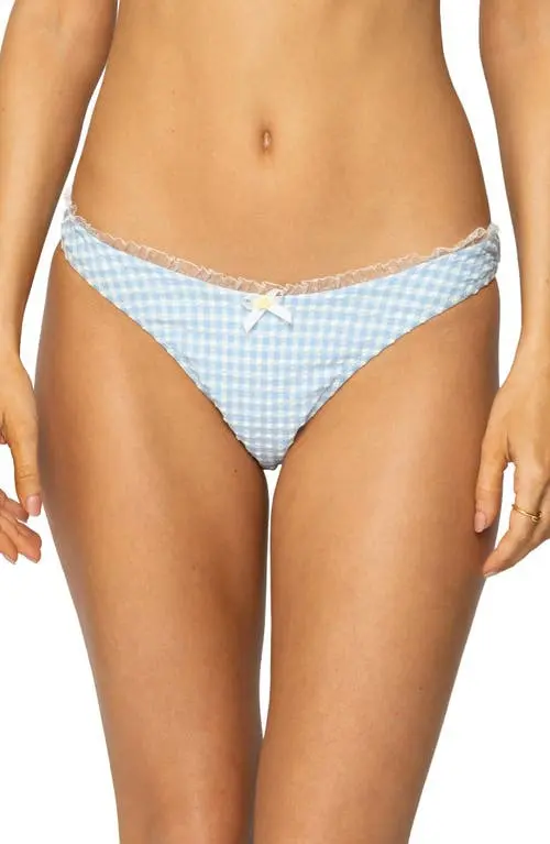 EDIKTED Jordy Gingham Bikini Bottoms - Blue-and-white