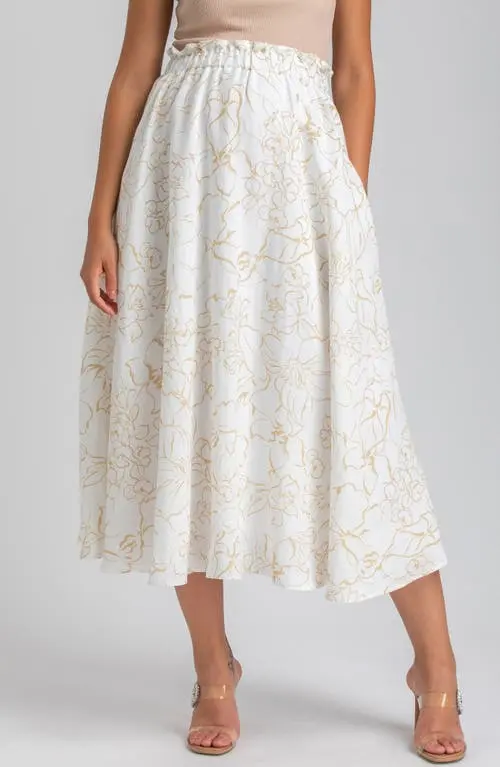 PIETRO BRUNELLI Floral Print Maternity Midi Skirt - White/brown