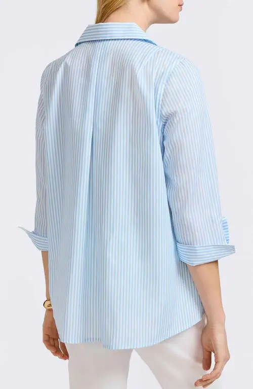 Foxcroft Striped Cotton Button-up Shirt With Floral Embroidery