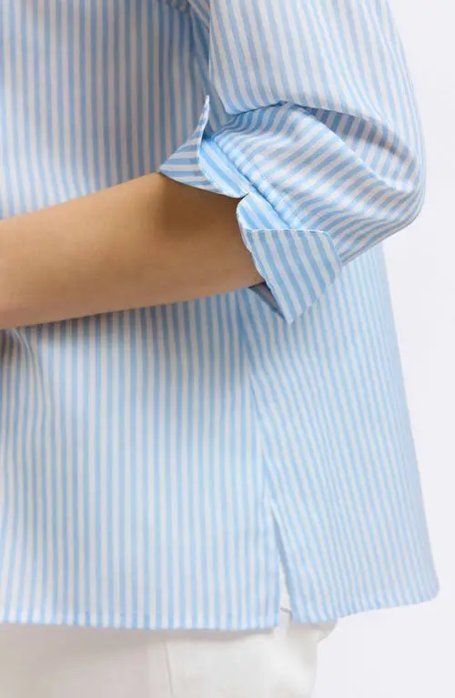 Foxcroft Striped Cotton Button-up Shirt With Floral Embroidery