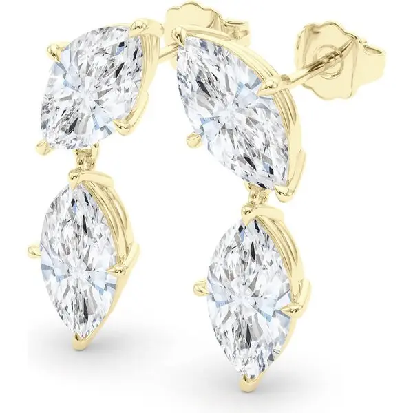 HAUTECARAT Lab Grown Diamond Twin Marquise Cut Drop Earrings - 18k Yellow Gold