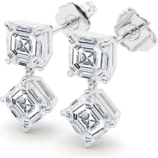 HAUTECARAT Lab Grown Diamond Asscher Cut Drop Earrings - 18k White Gold