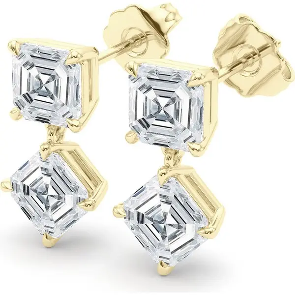 HAUTECARAT Lab Grown Diamond Asscher Cut Drop Earrings - 18k Yellow Gold