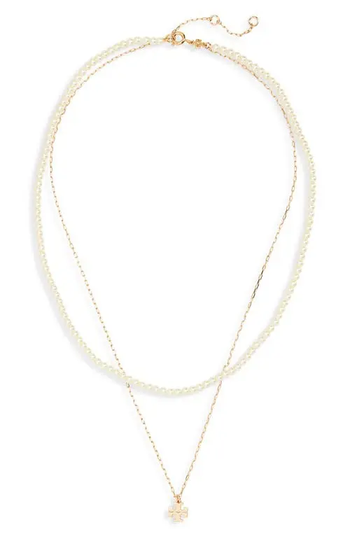 Tory Burch Kira Layered Faux Pearl Necklace - Tory Gold / Pearl