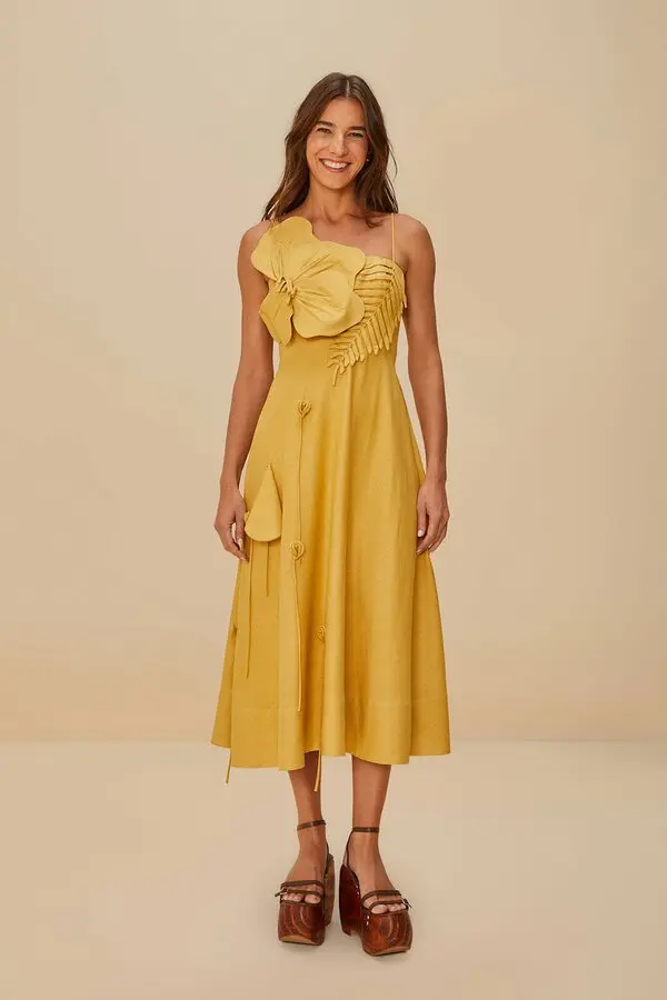 knee length dresses for ladies Farm Rio Neon Garden Cotton Midi Dress  Runway Catalog