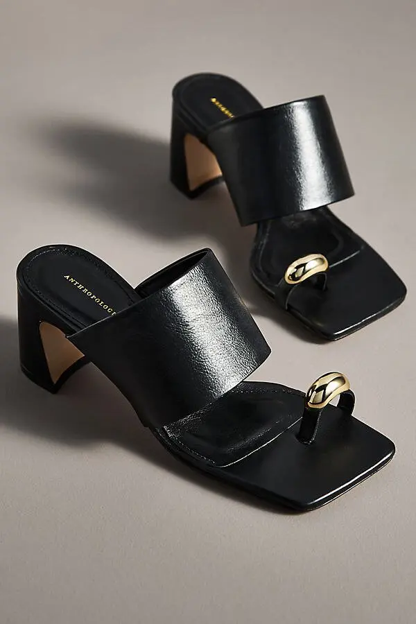 Anthropologie Toe-ring Block-heel Mules - Black