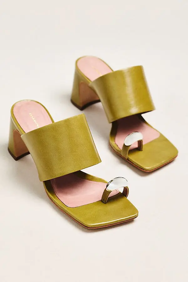Anthropologie Toe-ring Block-heel Mules - Moss