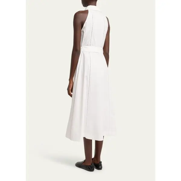 Proenza Schouler Belted Ladder Stitch Poplin Midi Dress - White