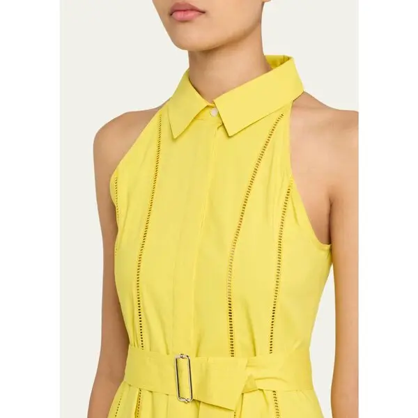 Proenza Schouler Belted Ladder Stitch Poplin Midi Dress - White