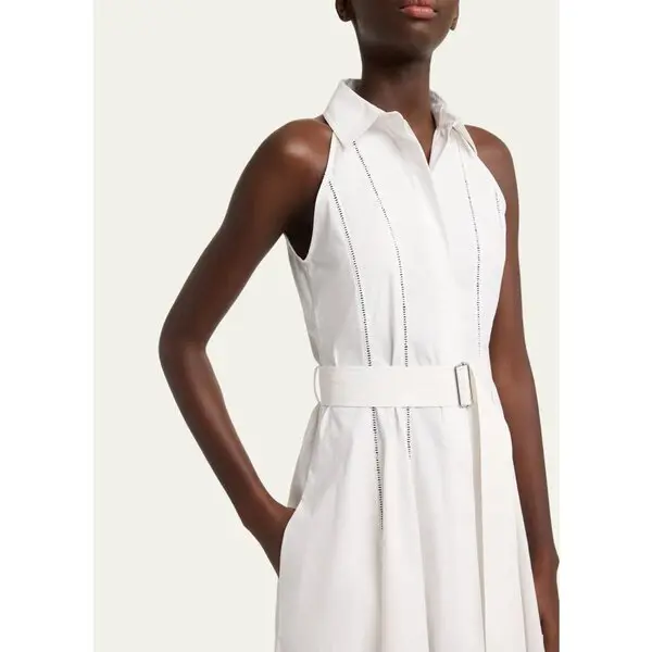 Proenza Schouler Belted Ladder Stitch Poplin Midi Dress - White