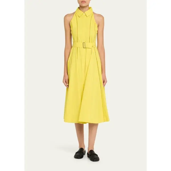 Proenza Schouler Belted Ladder Stitch Poplin Midi Dress - White