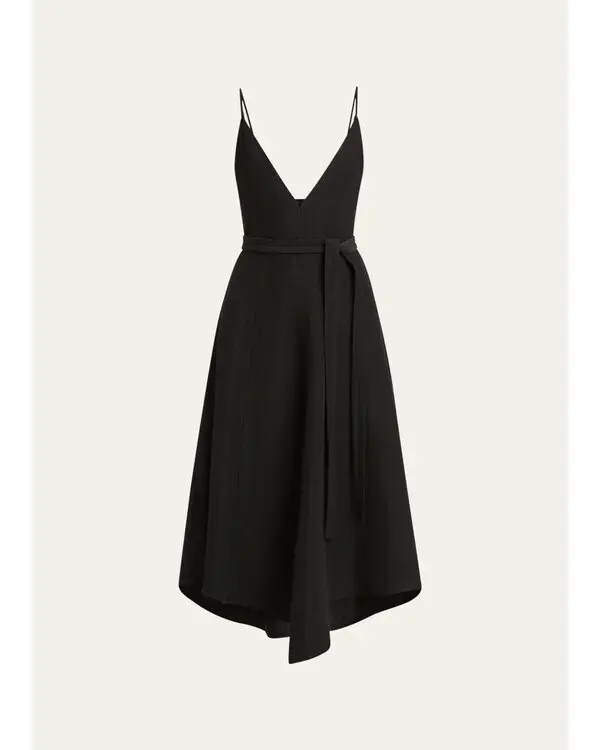 Proenza Schouler Elaine Belted Linen-blend Midi Dress - Black