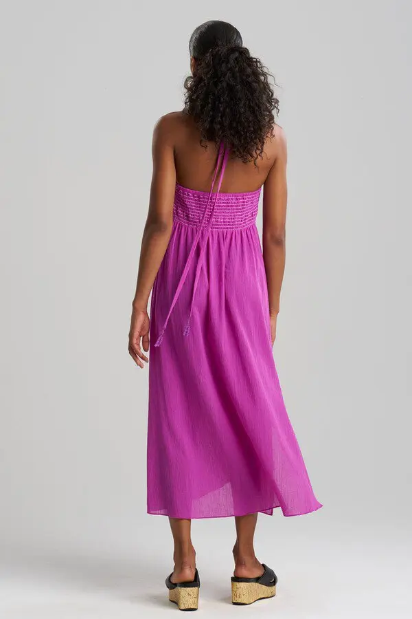 Natori Cotton Gauze Halter Dress - Pink / Purple