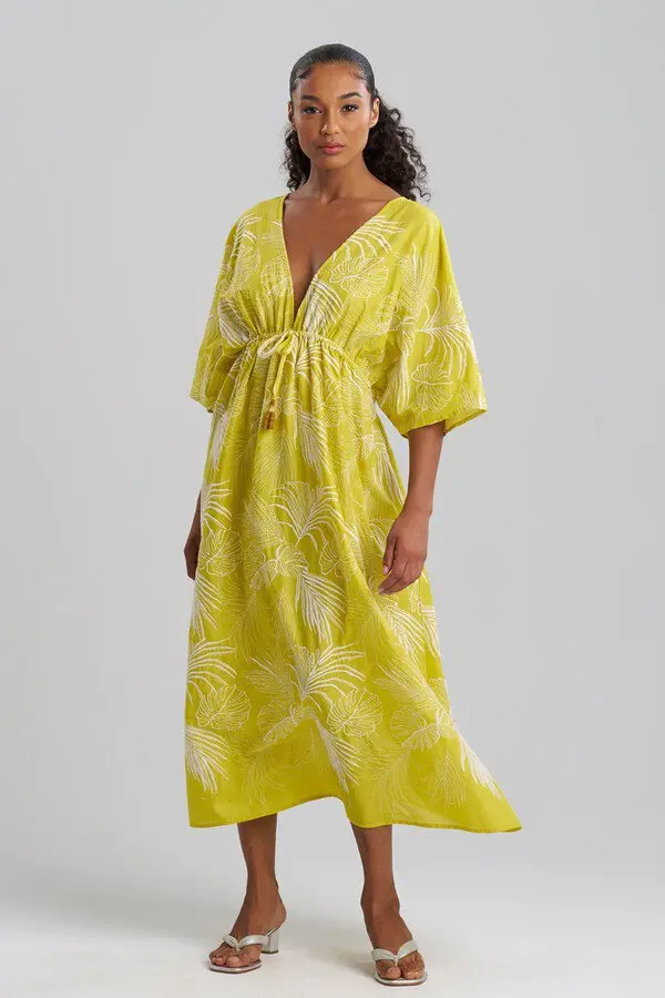 Natori Palm Caftan Dress - Yellow