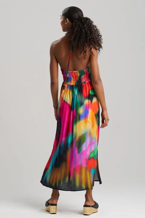 white feather halter dress QUENNA WHITE HALTER NECK DRESS WITH CRYSTAL FRINGE – Arelia's Dream main image 1