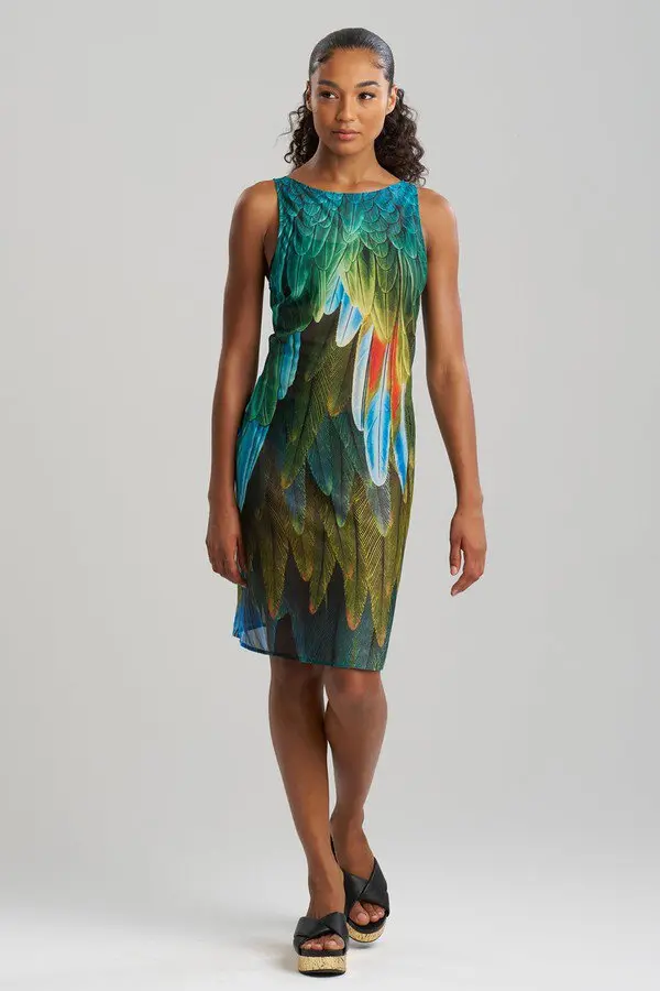 Natori Printed Mesh Mini Dress