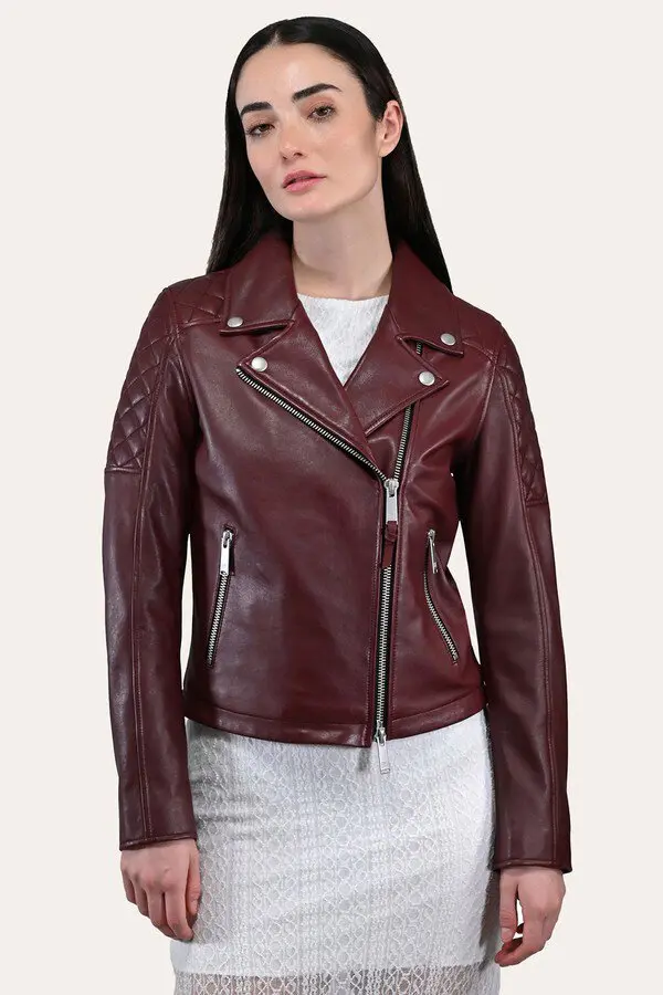 Frye Oklahoma Biker Leather Jacket - Burgundy