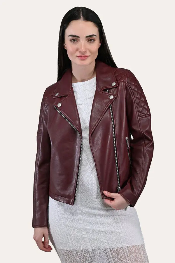 Frye Oklahoma Biker Leather Jacket - Burgundy