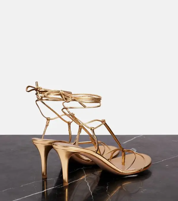 GIANVITO ROSSI 70 Metallic Leather Thong Sandals