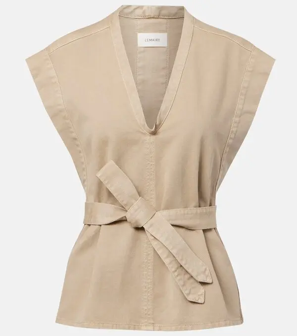 LEMAIRE Belted Cotton Twill Denim Vest - Beige