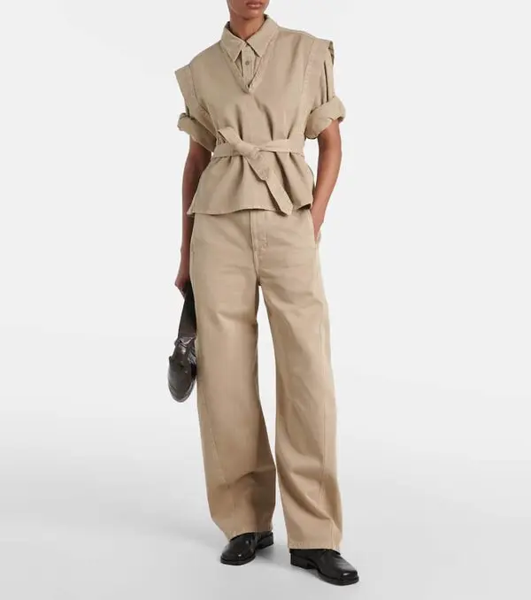 LEMAIRE Belted Cotton Twill Denim Vest - Beige